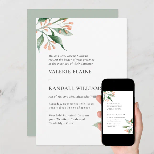 Simple Elegant Floral Formal Wording Wedding Invitation | Zazzle