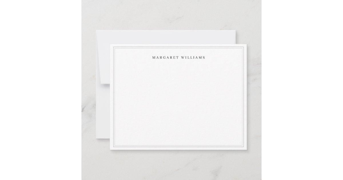 Simple Elegant Formal Grey Border Full Name Note Card | Zazzle