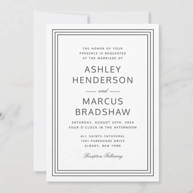 Simple Elegant Frame Modern Wedding Invitation | Zazzle