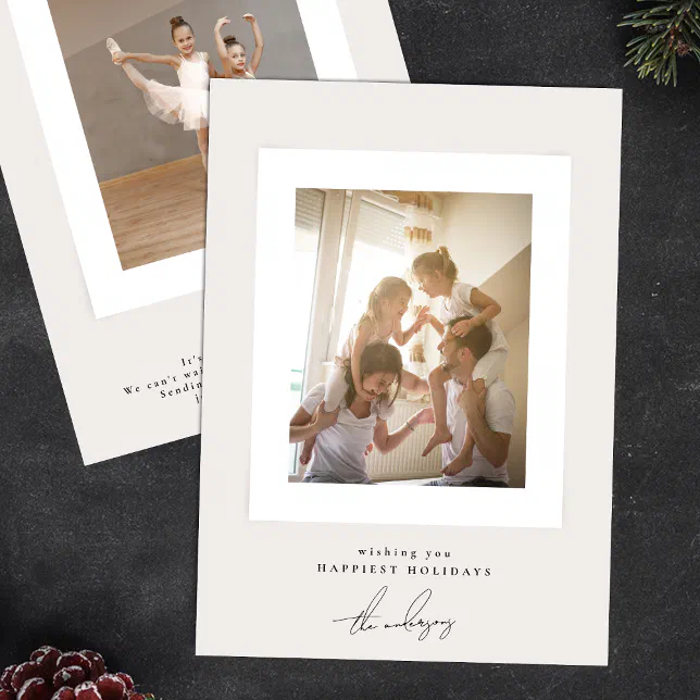 simple elegant framed photo frame merry christmas holiday card | Zazzle