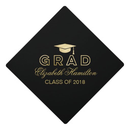 Simple Elegant Gold & Black Foil Class of 2018 Graduation Cap Topper ...