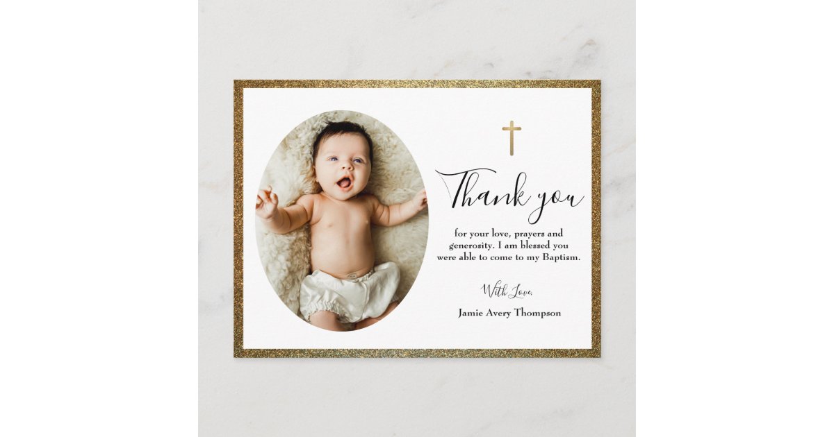Simple Elegant Gold Cross Baby Baptism Postcard | Zazzle