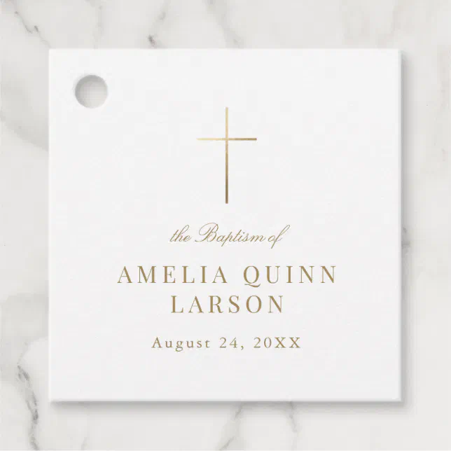 Simple Elegant Gold Cross Baptism Christening Favor Tags | Zazzle