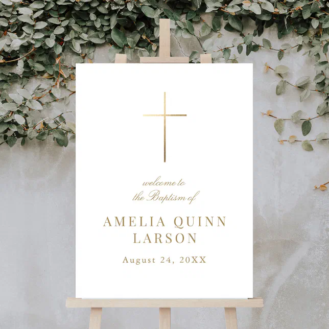 Simple Elegant Gold Cross Baptism Christening Foam Board | Zazzle