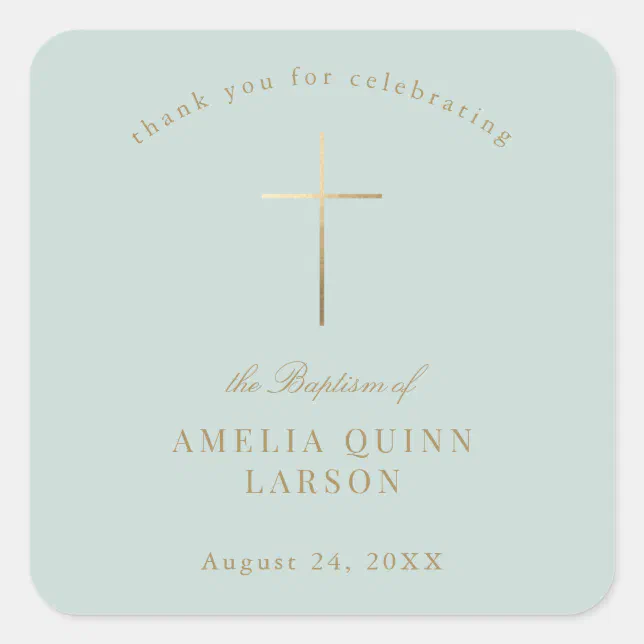 Simple Elegant Gold Cross Baptism Christening Square Sticker | Zazzle