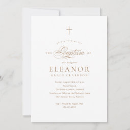Simple Elegant Gold Cross Calligraphy Baptism Invitation | Zazzle
