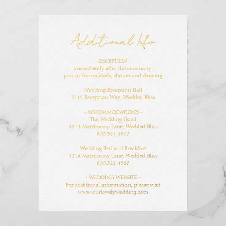 Simple Elegant Gold Foil Wedding Enclosure Card | Zazzle