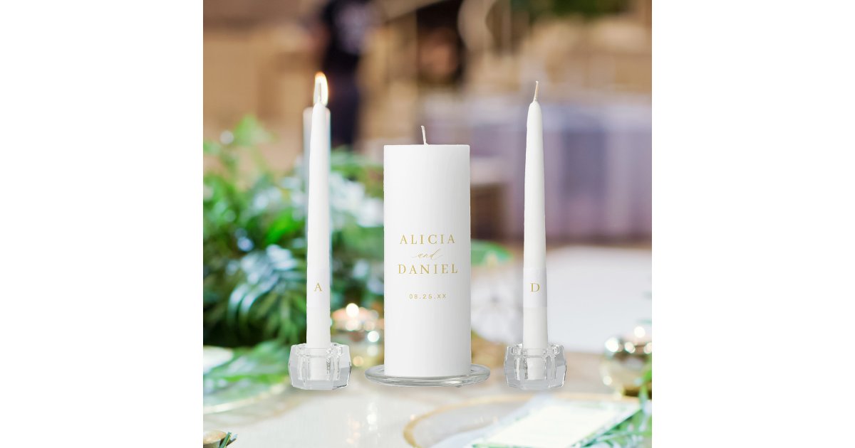 Simple elegant gold monogram wedding ceremony unity candle set | Zazzle