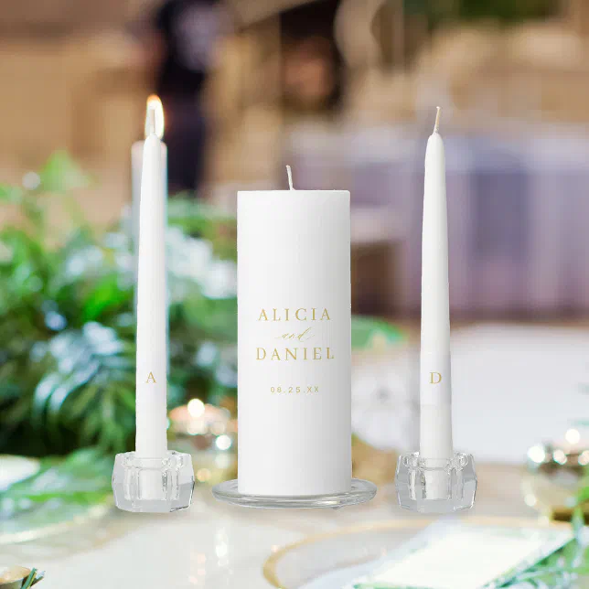 Simple elegant gold monogram wedding ceremony unity candle set | Zazzle