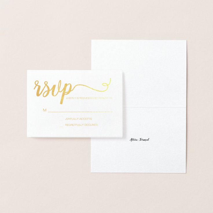 Simple Elegant gold RSVP script wedding Foil Card | Zazzle