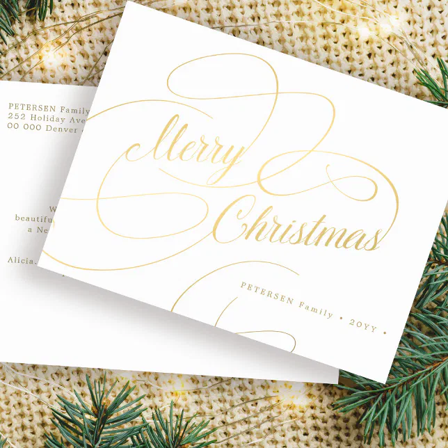 Simple elegant gold script Merry Christmas Holiday Postcard | Zazzle