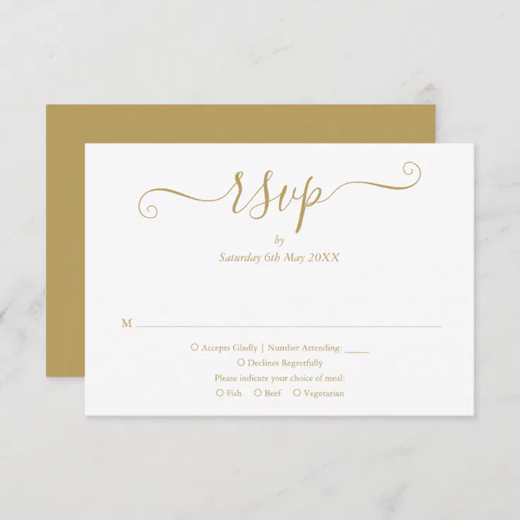 Simple Elegant Gold Script Wedding RSVP Card | Zazzle