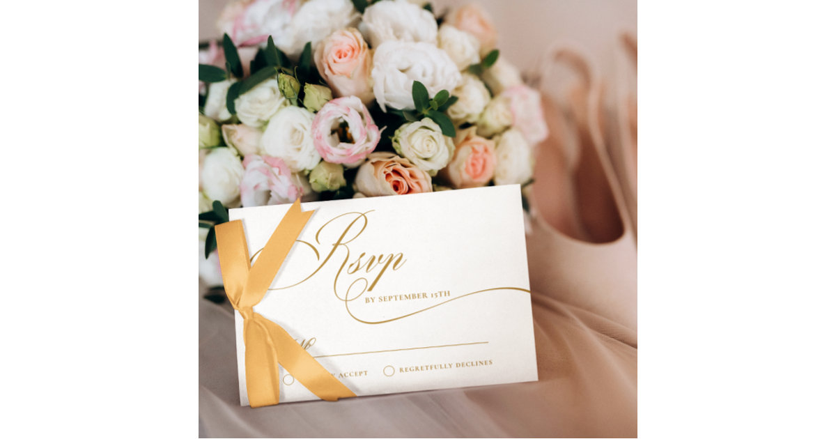 Simple Elegant Gold Script Wedding RSVP Invitation | Zazzle
