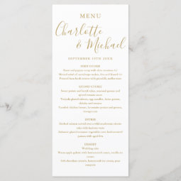 Simple Elegant Gold Signature Script Wedding Menu | Zazzle