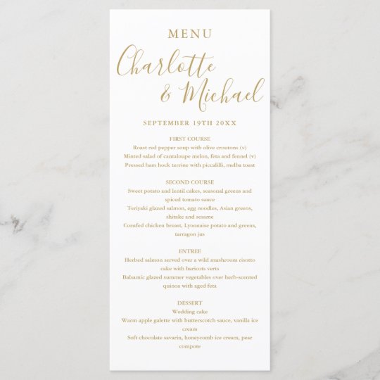 Simple Elegant Gold Signature Script Wedding Menu | Zazzle.com