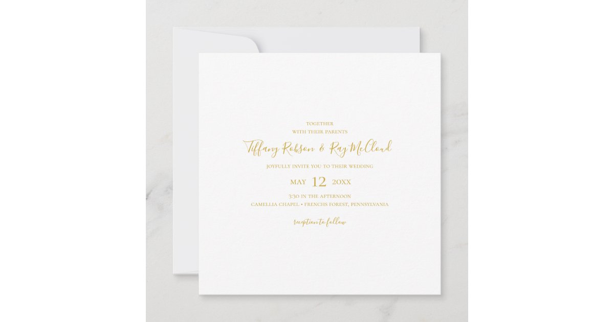 Simple Elegant Gold Square Wedding Invitation | Zazzle