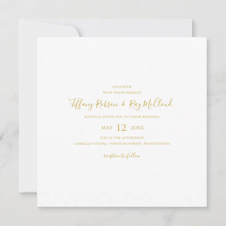 Simple Elegant Gold Square Wedding Invitation | Zazzle
