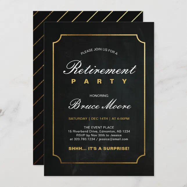Simple Elegant Gold Surprise Retirement Party Invitation | Zazzle