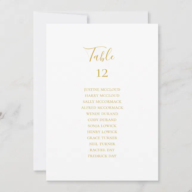 Simple Elegant Gold Table Number Seating Chart | Zazzle
