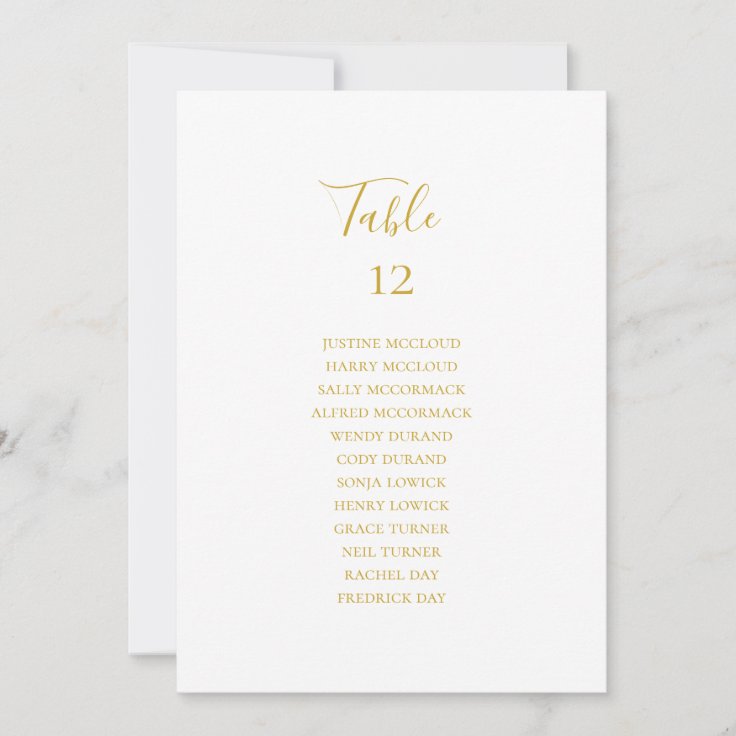 Simple Elegant Gold Table Number Seating Chart | Zazzle