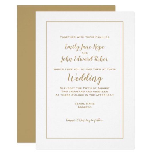 Simple Elegant Gold Typography and Frame Wedding Invitation | Zazzle.com
