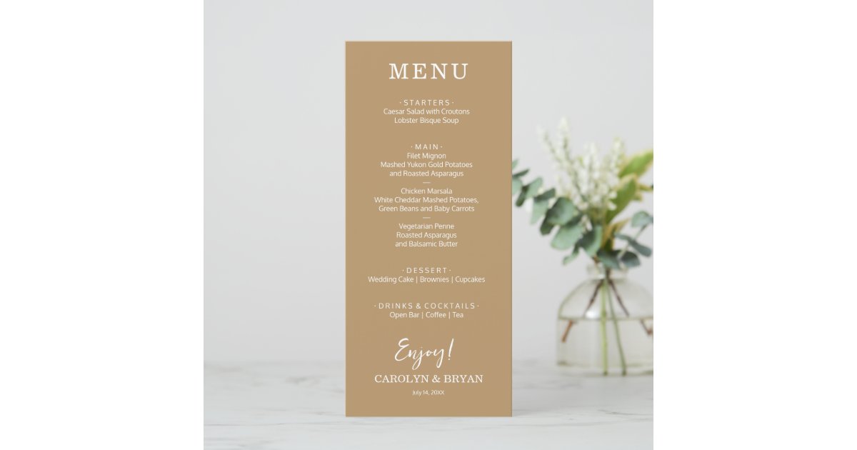 Simple Elegant Gold Wedding Dinner Menu | Zazzle