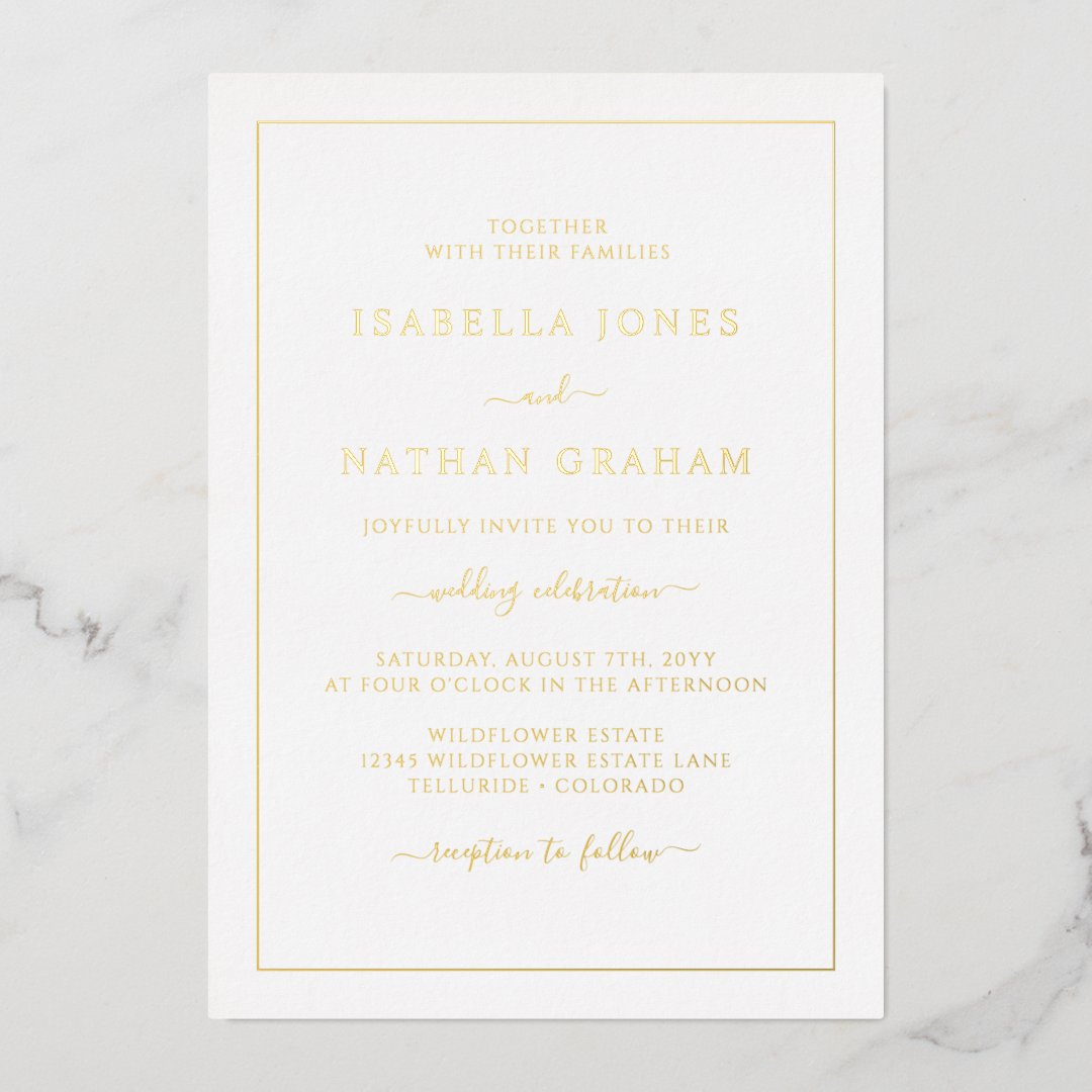 Simple Elegant Gold Wedding Foil Invitation | Zazzle