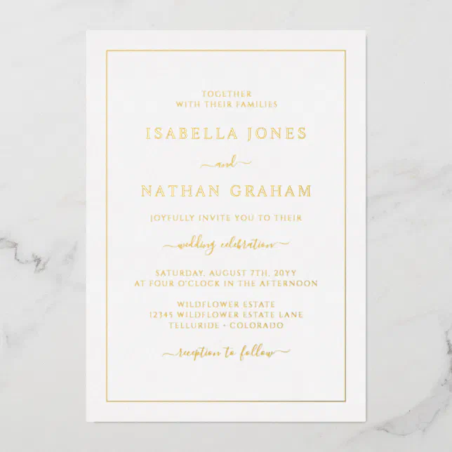 Simple Elegant Gold Wedding Foil Invitation | Zazzle
