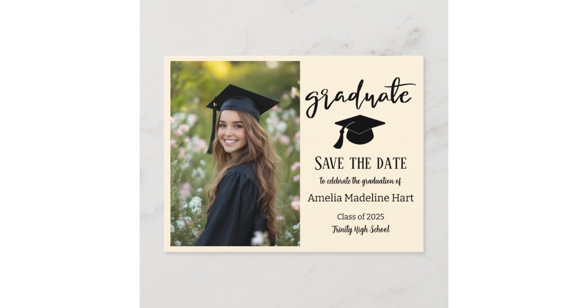 Simple Elegant Graduation | Save The Date Photo Postcard | Zazzle