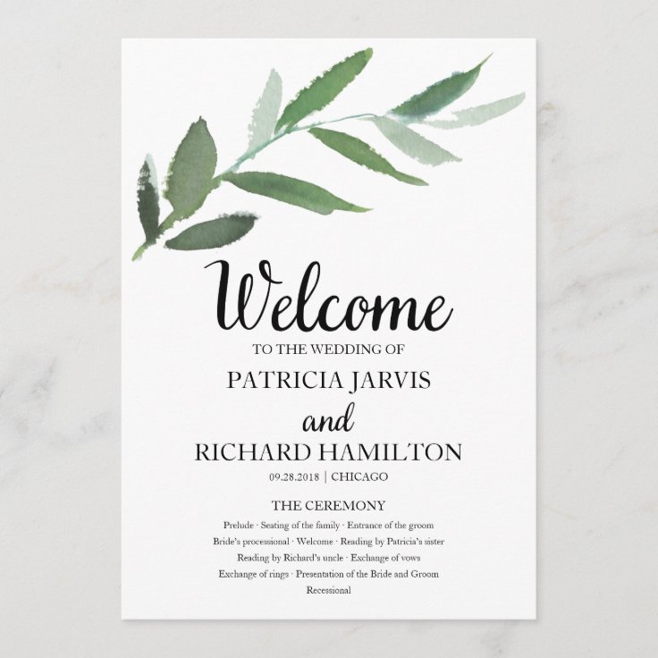 Simple Elegant Greenery Wedding Programs | Zazzle