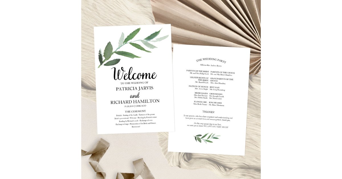 Simple Elegant Greenery Wedding Programs | Zazzle