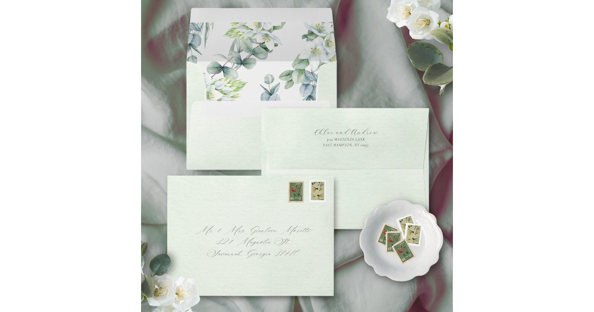 Simple Elegant Greenery White Wedding Invitation Envelope | Zazzle