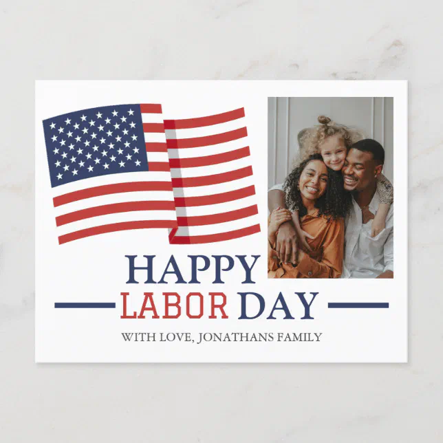 Simple Elegant Happy Labor Day with USA flag Photo Postcard | Zazzle