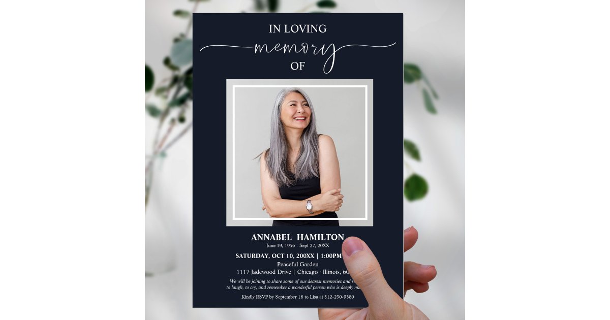 Simple Elegant In Loving Memory Funeral Photo Invitation | Zazzle