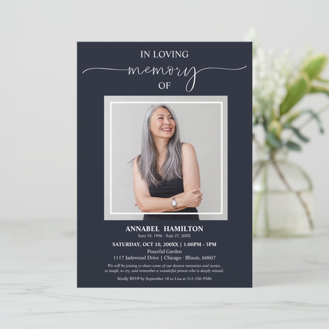 Simple Elegant In Loving Memory Funeral Photo Invitation | Zazzle
