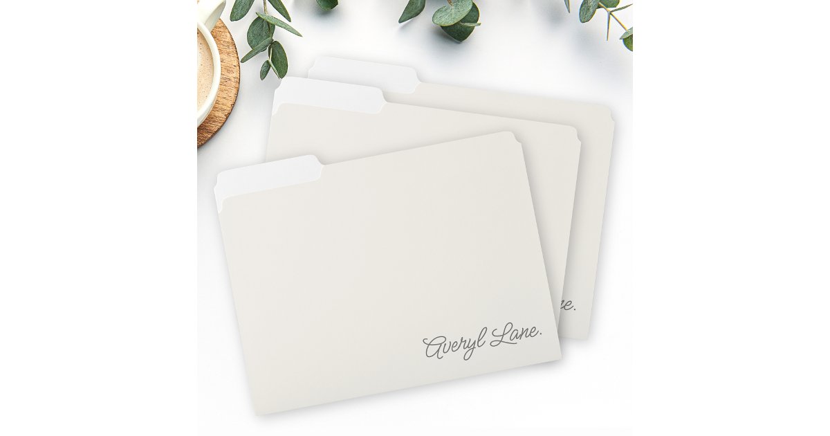 Simple Elegant Ivory White Script Calligraphy Name File Folder | Zazzle