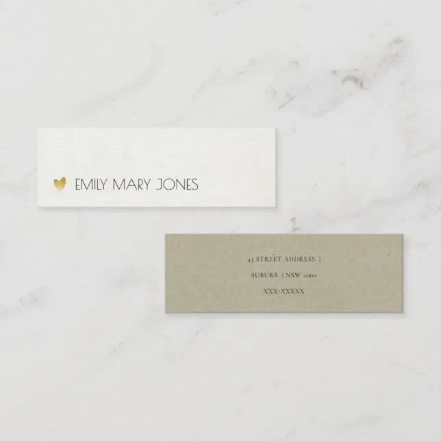 SIMPLE ELEGANT KRAFT WHITE TYPOGRAPHY ADDRESS MINI BUSINESS CARD | Zazzle
