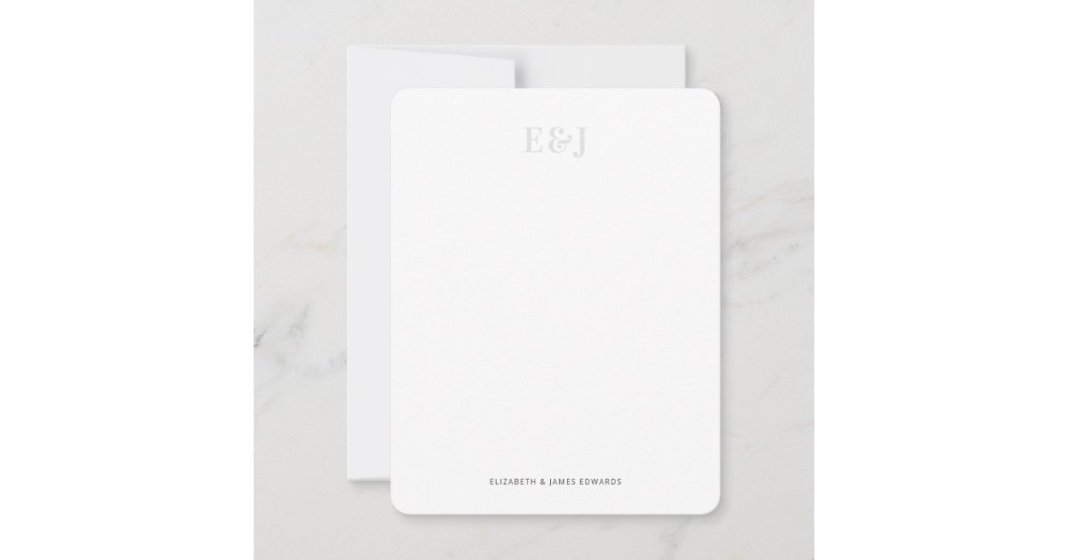 Simple Elegant Light Grey Couple Monogram Vertical Note Card | Zazzle
