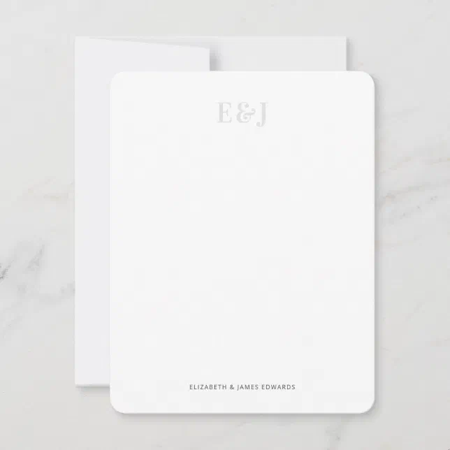 Simple Elegant Light Grey Couple Monogram Vertical Note Card | Zazzle