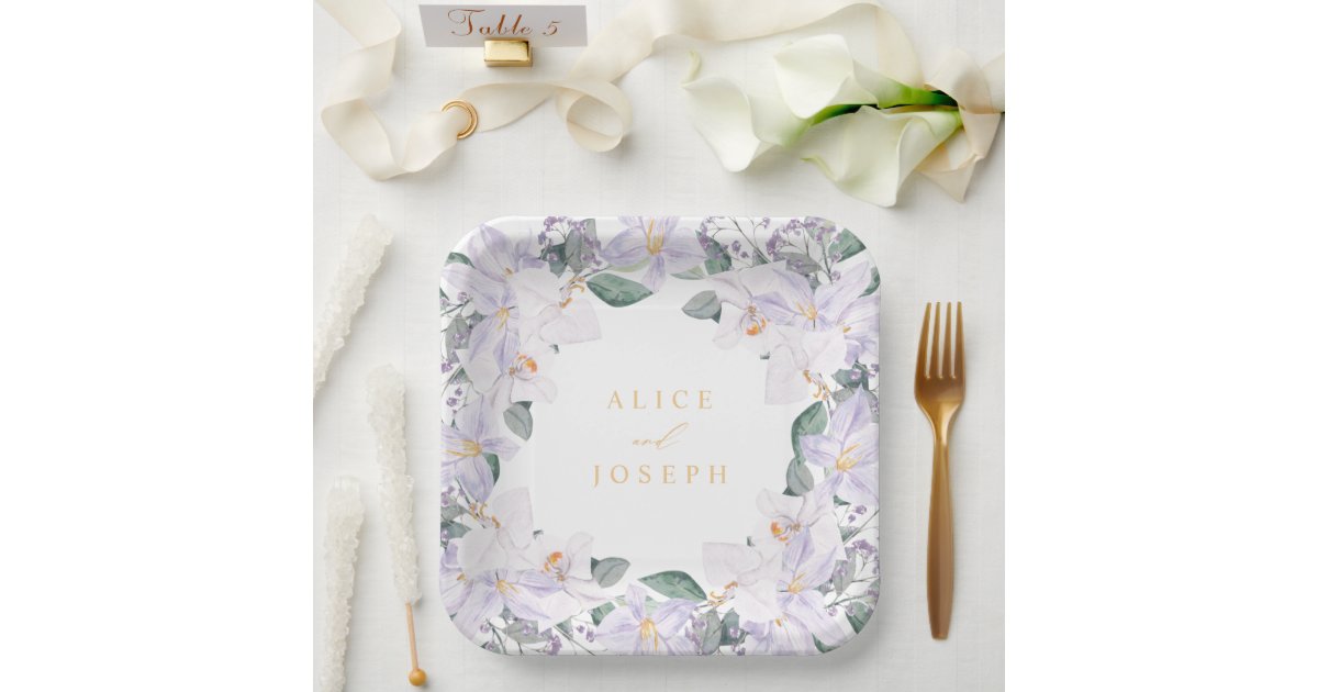 Simple Elegant Lilac Watercolor Floral Wedding Paper Plates | Zazzle