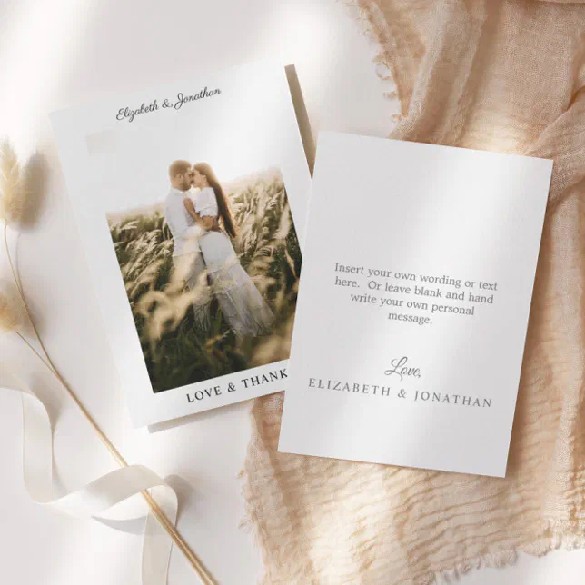 Simple Elegant Love And Thanks Wedding Photo Thank You Card | Zazzle