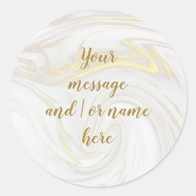 Simple Elegant Marble Personalized Gold Script Classic Round Sticker ...