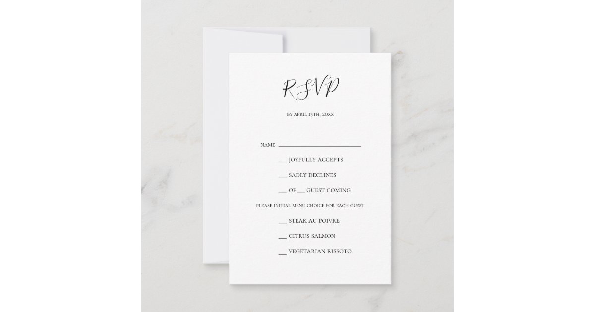 Simple Elegant Menu Choice RSVP Card | Zazzle