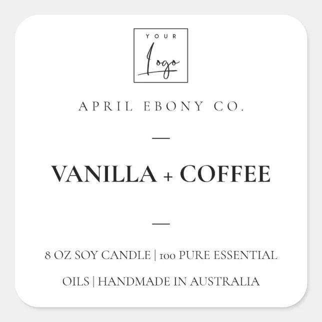 SIMPLE ELEGANT MINIMAL LOGO BLACK WHITE CANDLE SQUARE STICKER | Zazzle