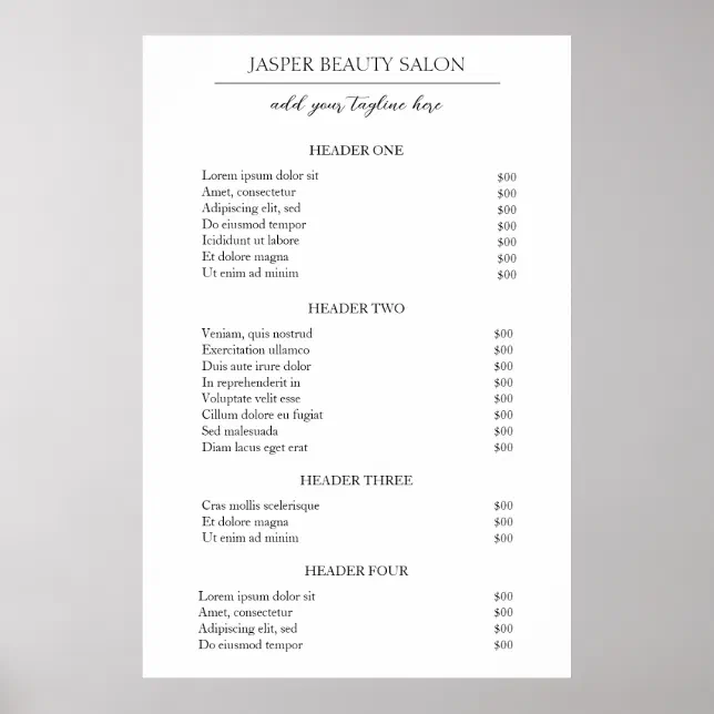 Simple Elegant Minimal Modern Business Price List Poster | Zazzle