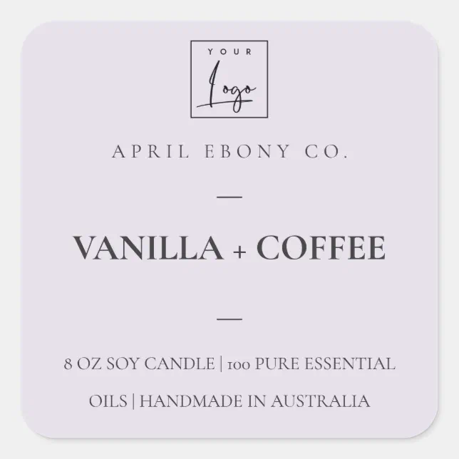 SIMPLE ELEGANT MINIMAL MODERN LAVENDER MAUVE LOGO SQUARE STICKER | Zazzle