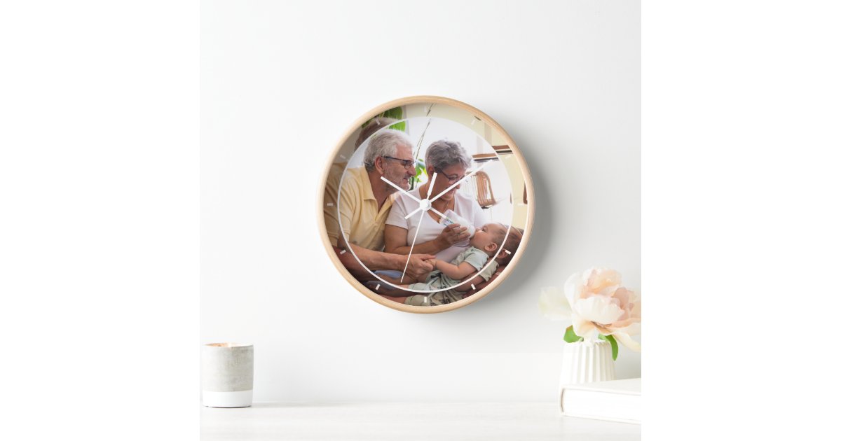 Simple Elegant Minimalism Custom Family Photo Clock | Zazzle