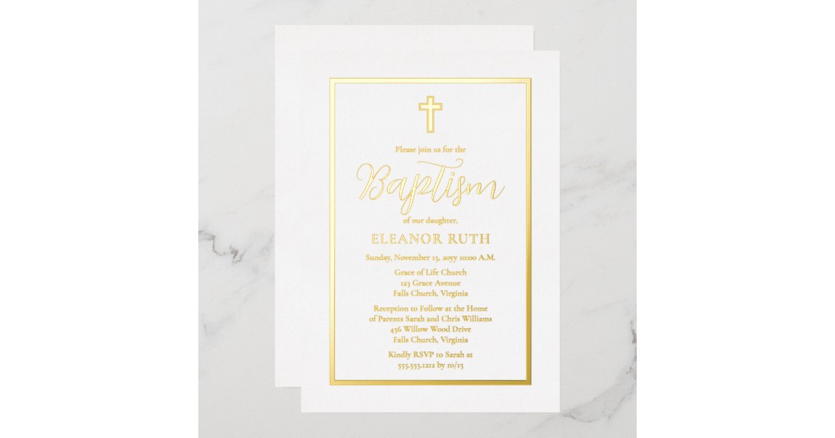 Simple Elegant Minimalist Baptism Foil Invitation | Zazzle