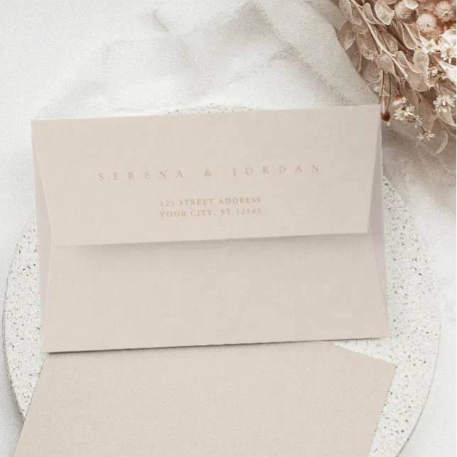 Simple Elegant Minimalist Blush Pink & Tan Wedding Envelope | Zazzle