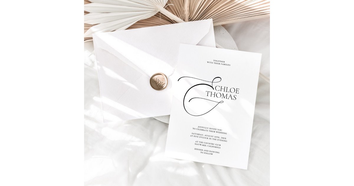 Simple Elegant Minimalist Classic White Wedding Invitation | Zazzle